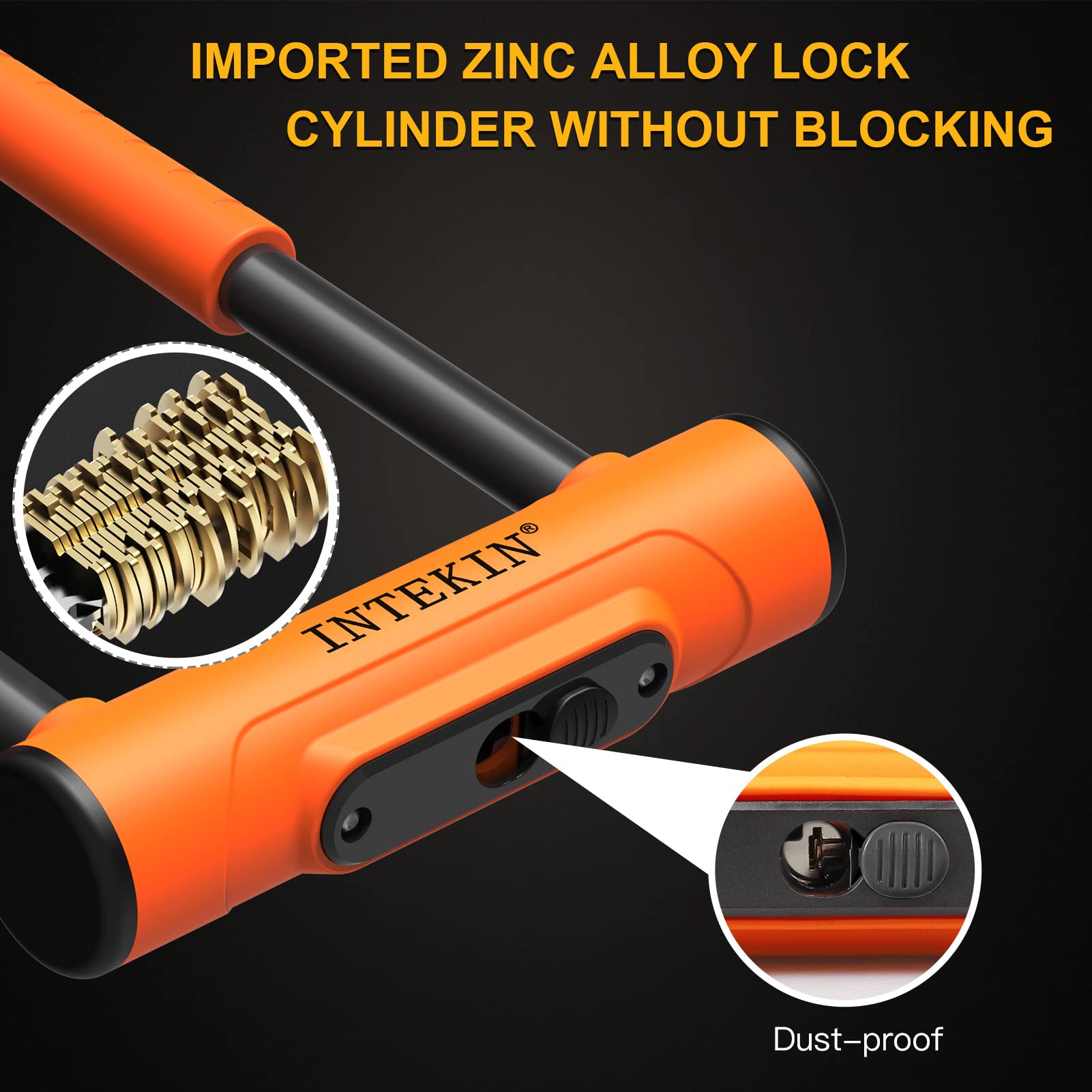 INTEKIN Bike U Lock Heavy Duty Bike Lock Bicycle Lock, 16mm U Lock and 5ft Length Security Cable with Sturdy Mounting Bracket for Bicycle, Motorcycle and More, Orange, Large