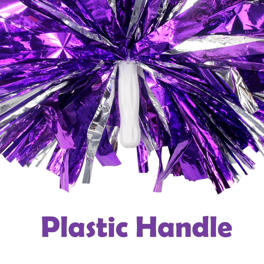 Hooshing 2PCS Pom Poms Cheerleading Purple and Silver with Plastic Handle for Team Spirit Cheering Dance Kids
