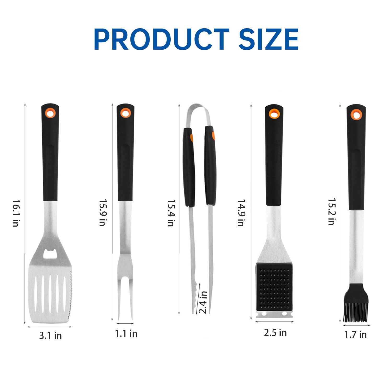 HILIVESVALUE BBQ Accessories Grill Tools Set, 5Pcs BBQ Tools Set with Spatula, Basting-Brush, Tongs, Fork,Premium Stainless Steel Grill Accessories Outdoor Cooking Tool Set Gift for Men