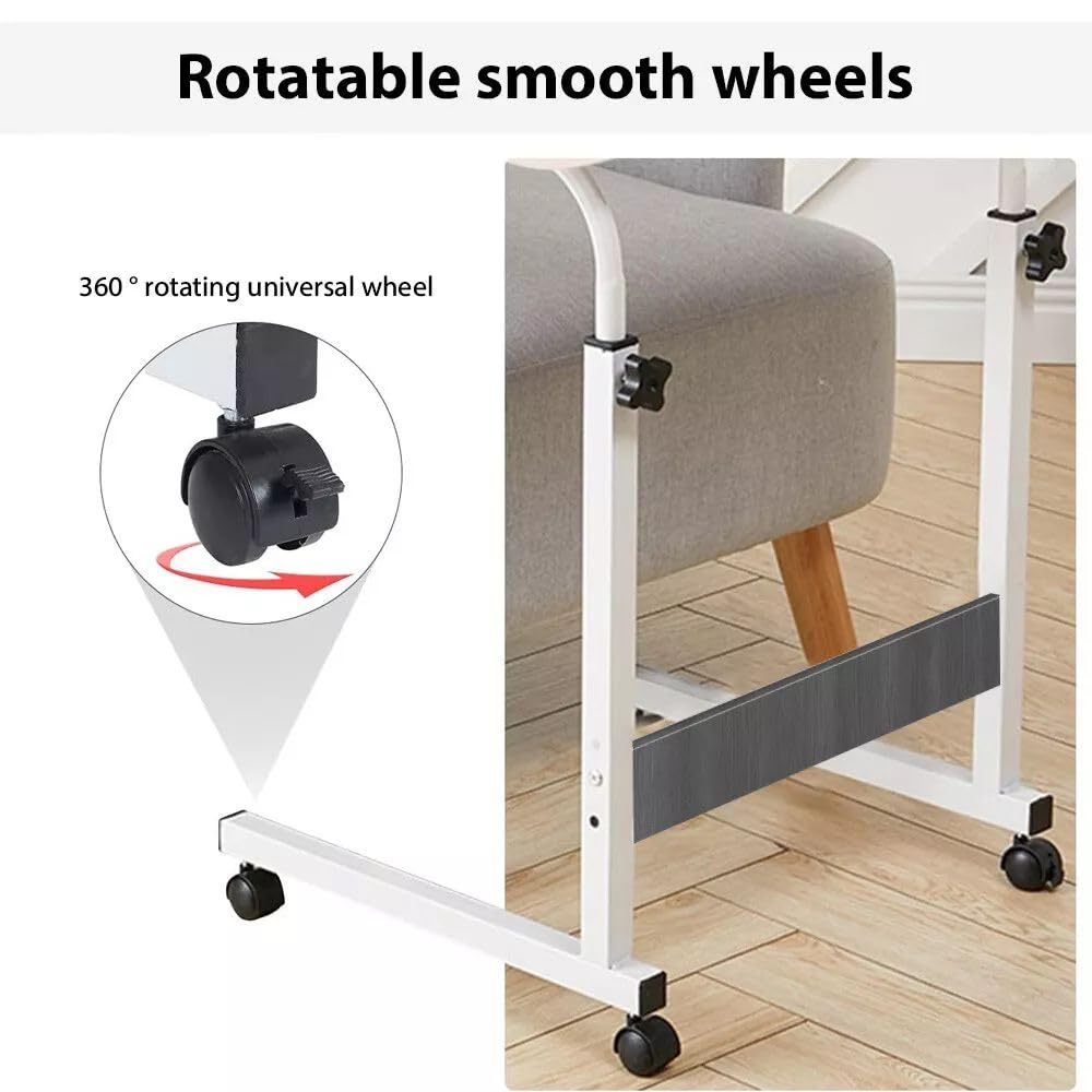 Standing Desk Adjustable Height, Mobile Laptop Desk, Portable Standing Desk with Brake Wheels, Small Standing Desk Sofa Desk for Home Office, Sofa, Laptop, Coffee, Snack, Black