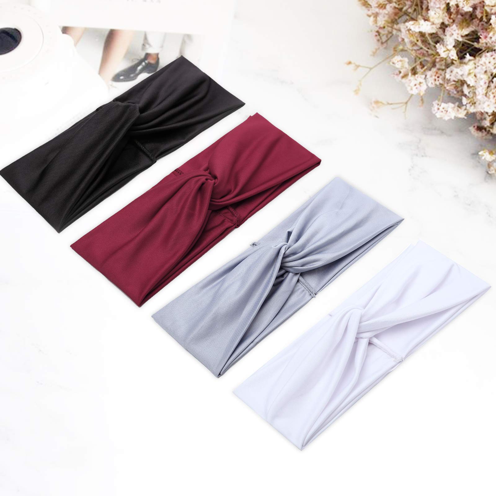 Huachi Women Headbands Headwraps Twisted Wide Elastic Turban Thick Hair Accessories, 8 Pack