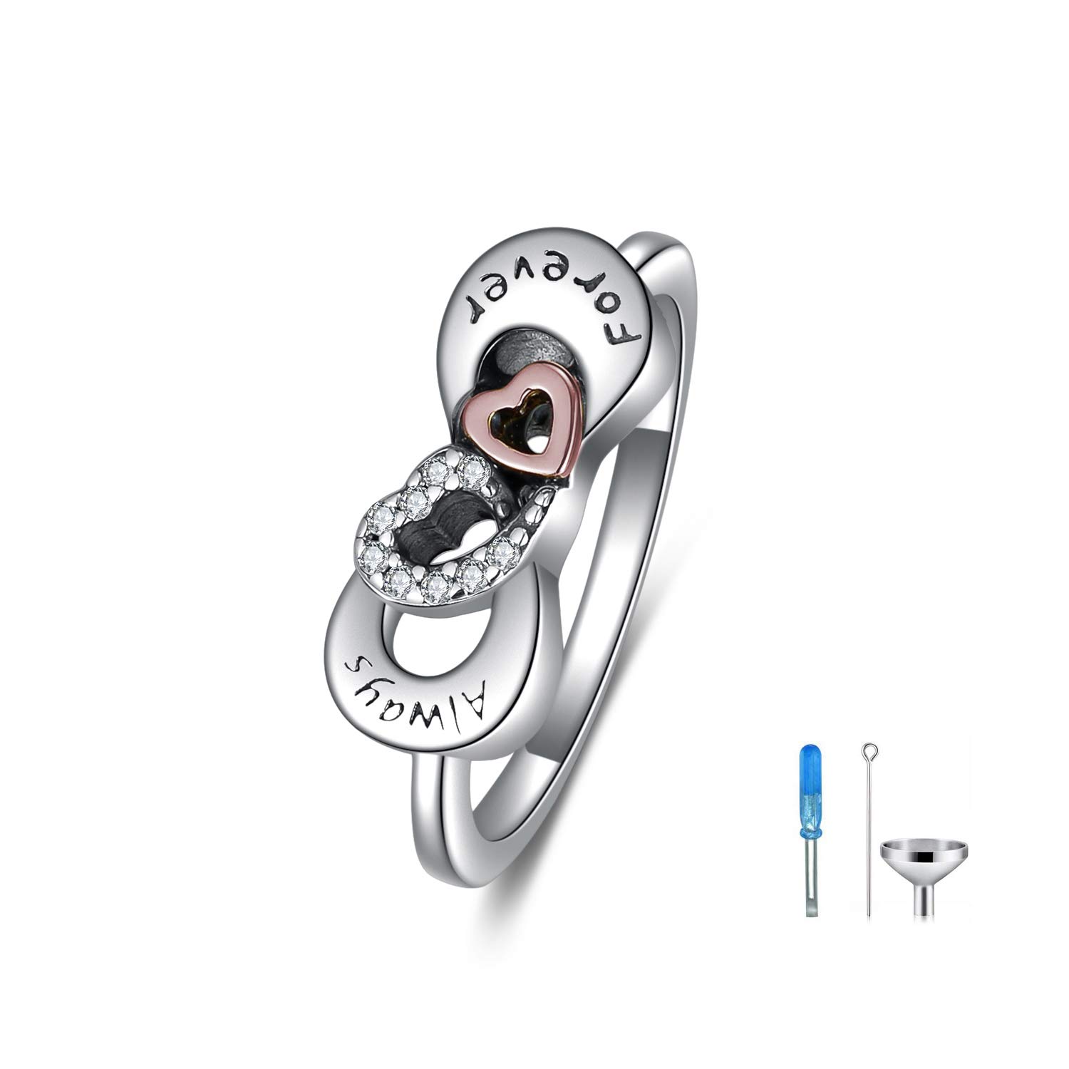 Infinity Cremation Ring for Ashes 925 Sterling Silver Always & Forever Urn Ring Jewelry Keepsake Hair Memorial Locket for Women Mom (7)