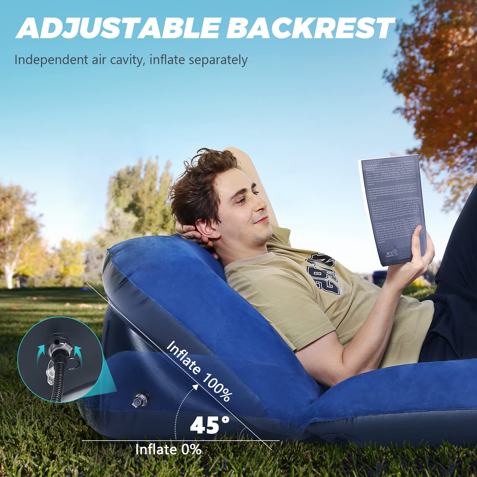 LUXCOL Twin Air Mattress, Adjustable Backrest, Comfortable & Portable, Anti-Leak Inflatable Mattress with Storage Bag, Airbeds for Home, Camping, and Travel
