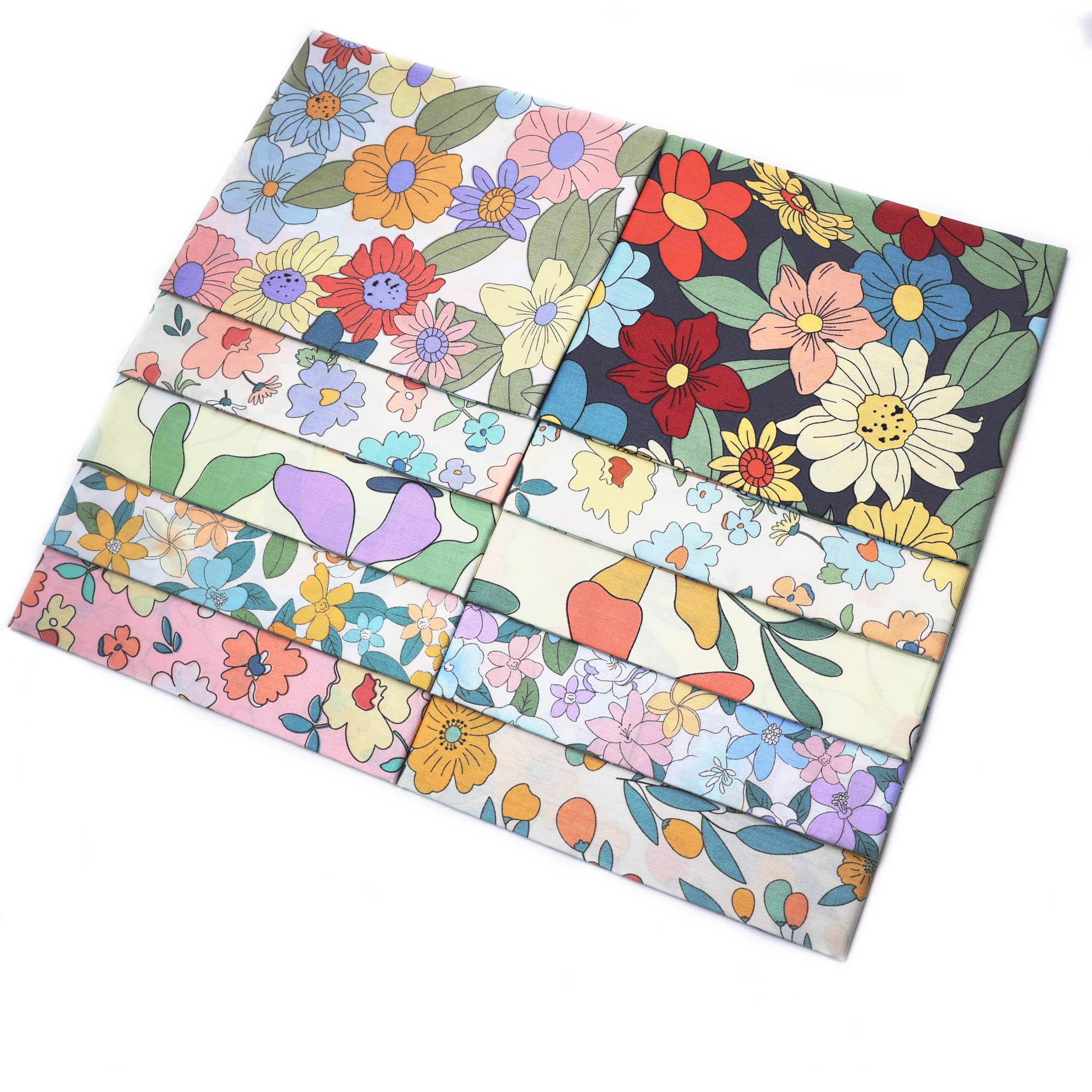 Hanjunzhao 10pcs Fat Quarters Fabric Bundles, Quilting Sewing Precut Cotton Fabric, 18 x 22 inches, Floral Print