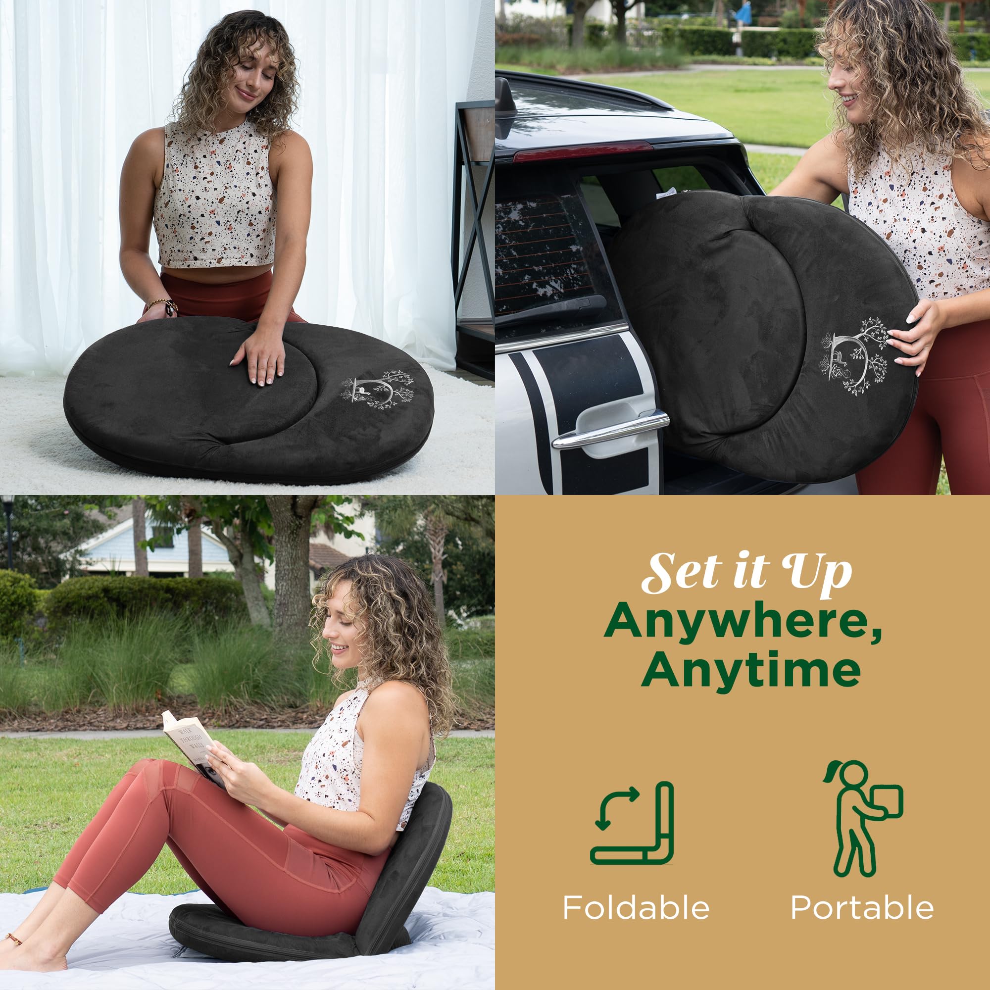 Japanese Meditation Floor Chair with Back Support for Adults - Premium Meditation Chair with Adjustable & Foldable Back for Seating, Yoga & Gaming — Folding Backjack Chairs with Backrest for Adults