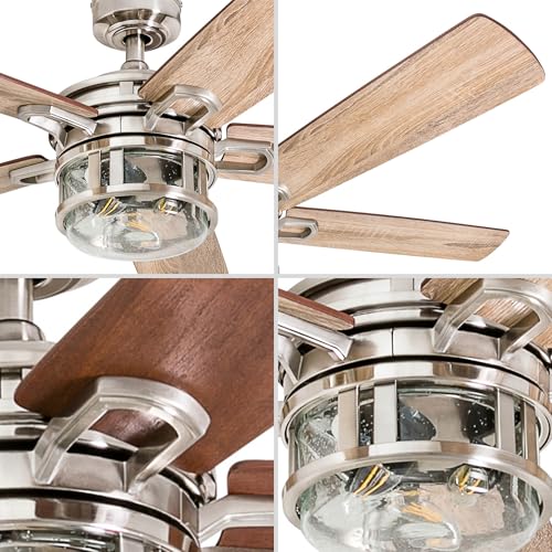 Honeywell Ceiling Fans Bonterra, 52 Inch Contemporary Indoor LED Ceiling Fan with Light and Remote Control, Dual Finish Blades, Reversible Motor - Model 50610-01 (Brushed Nickel)