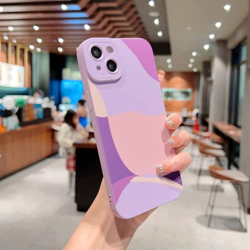 YKCZL Compatible with iPhone 14 Case,Cute Painted Art Heart Pattern Full Camera Lens Protective Slim Soft Shockproof Phone Case for Women Girls-Purple