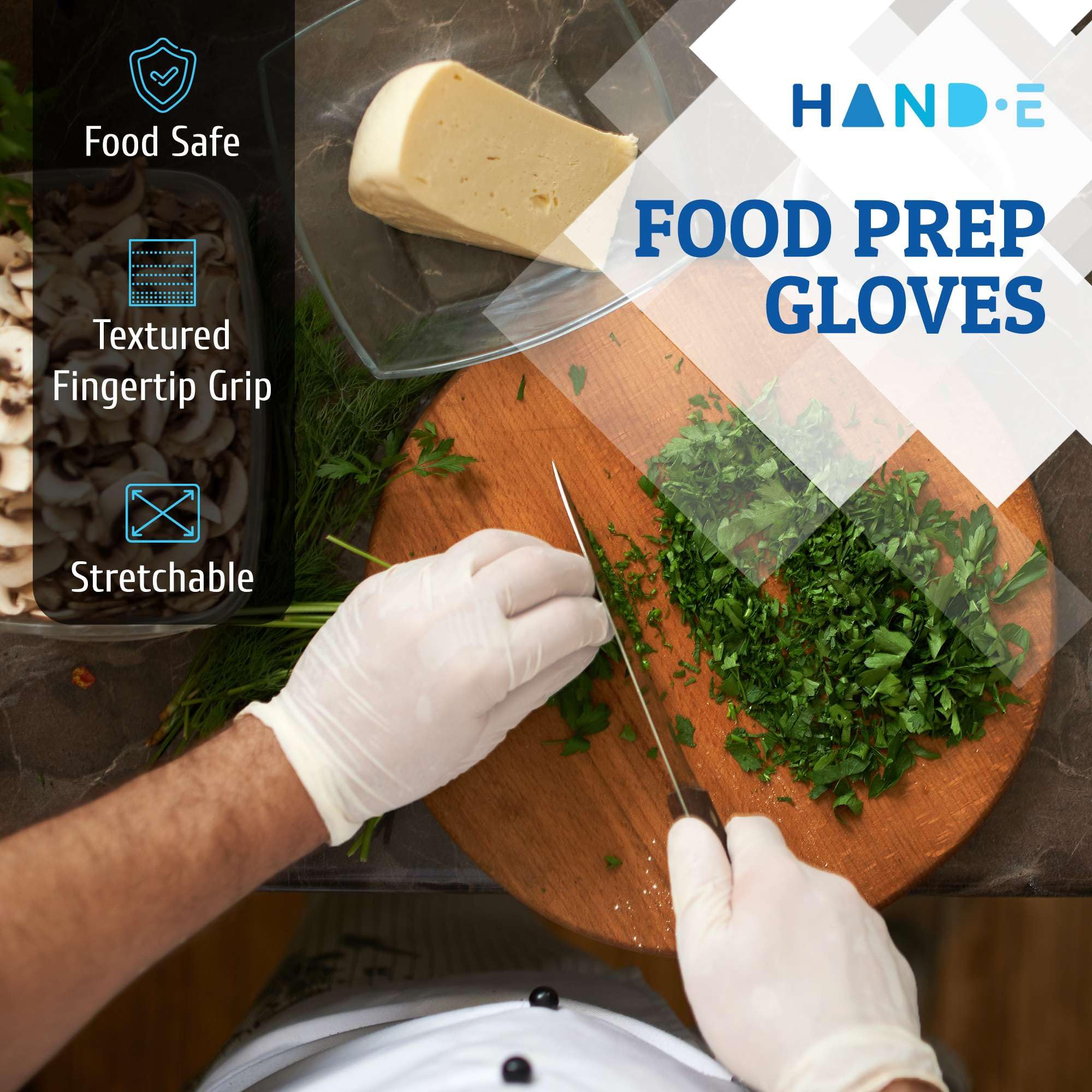 Hand-E Touch White Nitrile Disposable Gloves Large, 50 Count - Food Prep, Salon, Hair Dye, Esthetician, Kitchen Gloves - Powder and Latex Free Rubber Gloves