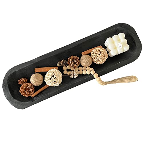 Wooden Dough Bowls Decorative，Rustic Bread Long Bowls Decor Wood Tray, Hand Carved For Table Centerpiece Decor, Home Decor (20 * 6 * 2 inch Black)