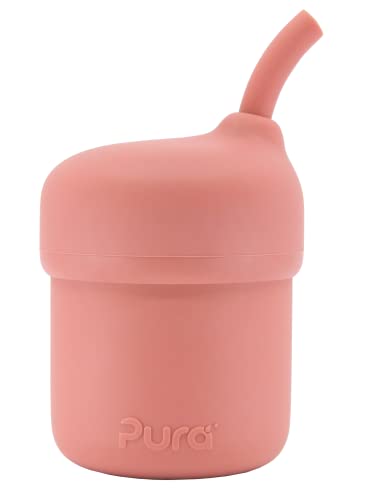Pura my-my Silicone Straw Cup| Spill Proof, Reusable, Food Grade Silicone, Plastic-Free | For Kids, Toddlers, Babies & Infants - 2 Pack Rose & Moss