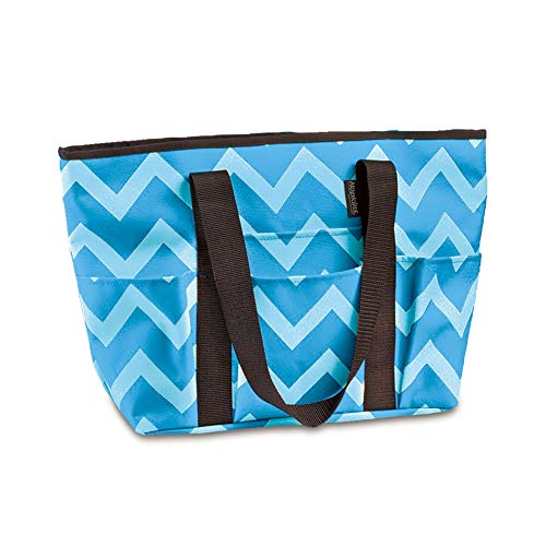 Hopkins Waterproof Day Tote, Zippered Pockets, Locking Zippers, Polka Dot Design, 18 Inch Wide x 12 Inch High x 5 Inch Diameter, Aqua Stripe