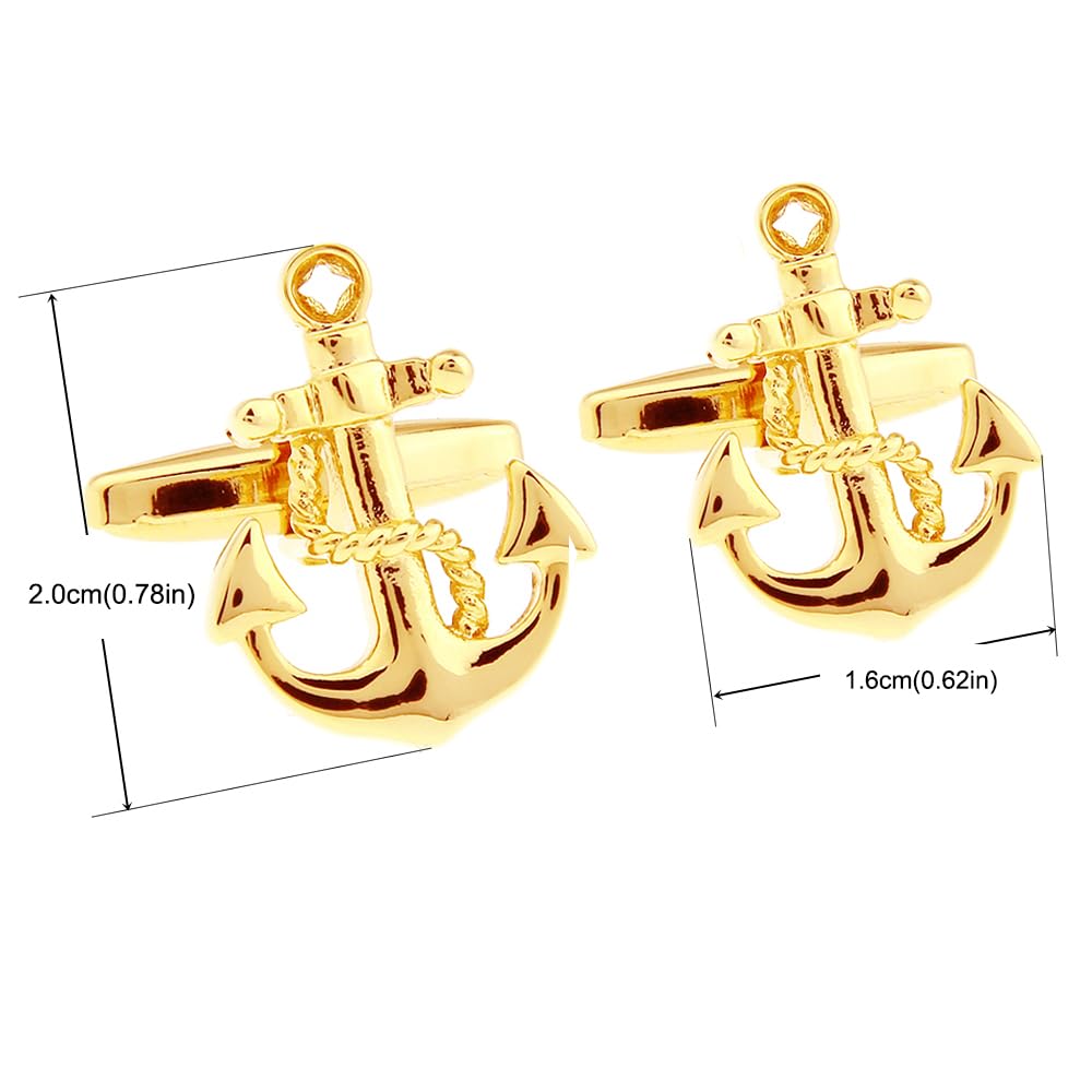 HONEY BEAR Mens Vintage Boat Anchor Sailors Ocean Cufflinks Steel Wedding Gift Gold