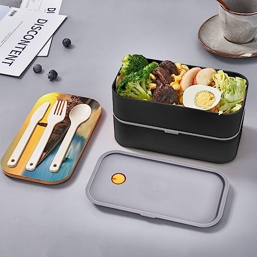 Sunset In Barcelona Adult Lunch Box, Bento Box, With Cutlery Set Of 3, 2 Compartments, Rectangular, Lunch Box For Adults