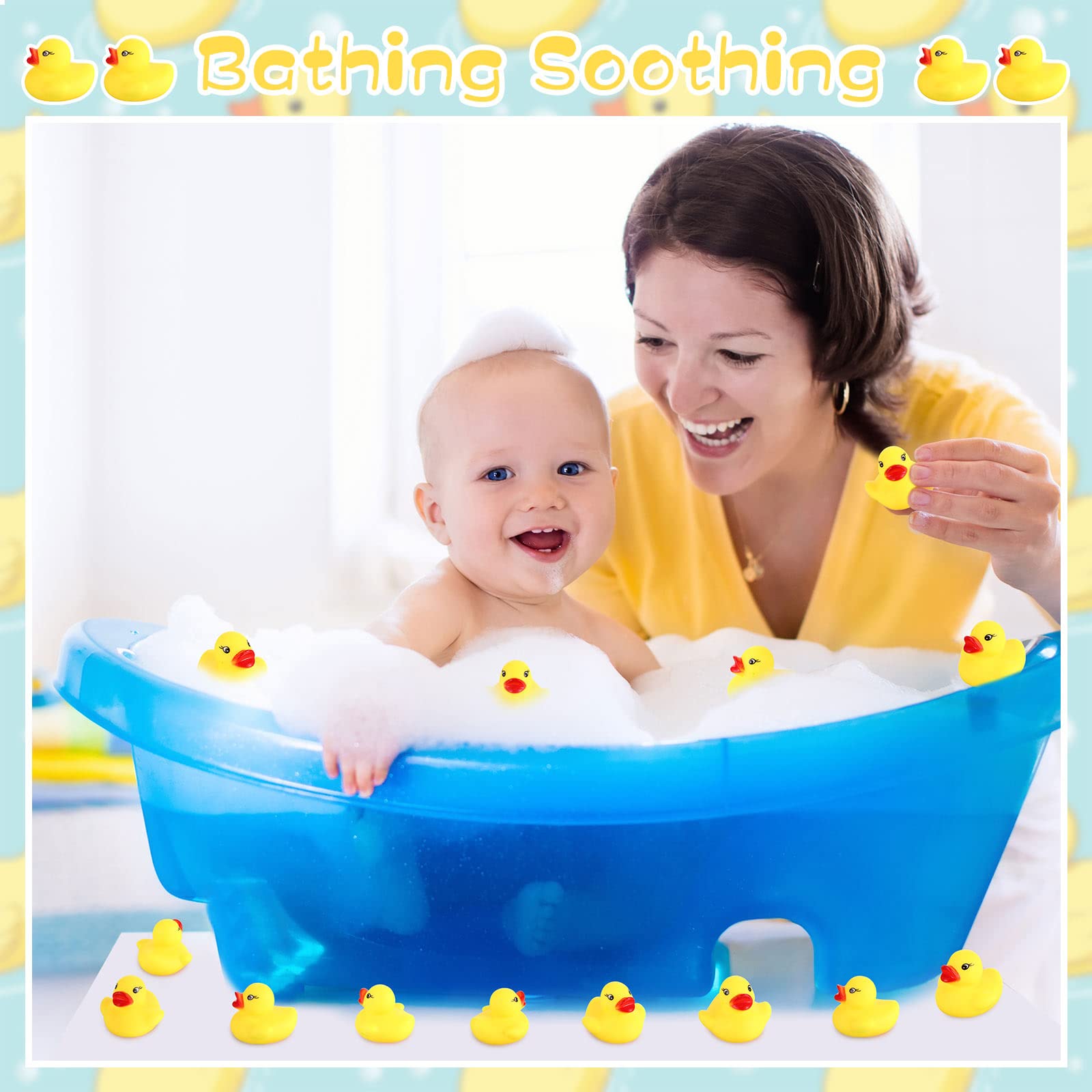 Shappy Mini Rubber Ducks Bulk with Bags Yellow Tiny Ducks Squeak & Float Duck for Shower Ducks Bathtub Birthday Party Decoration(300 Pcs), 11.8x13.8 Inch