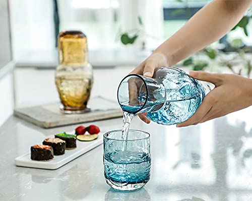 RockTrend Retro Crown Relief Clear Glass Bedside Night Water Carafe with Tumbler Glass, Pitcher And Cup Night Set