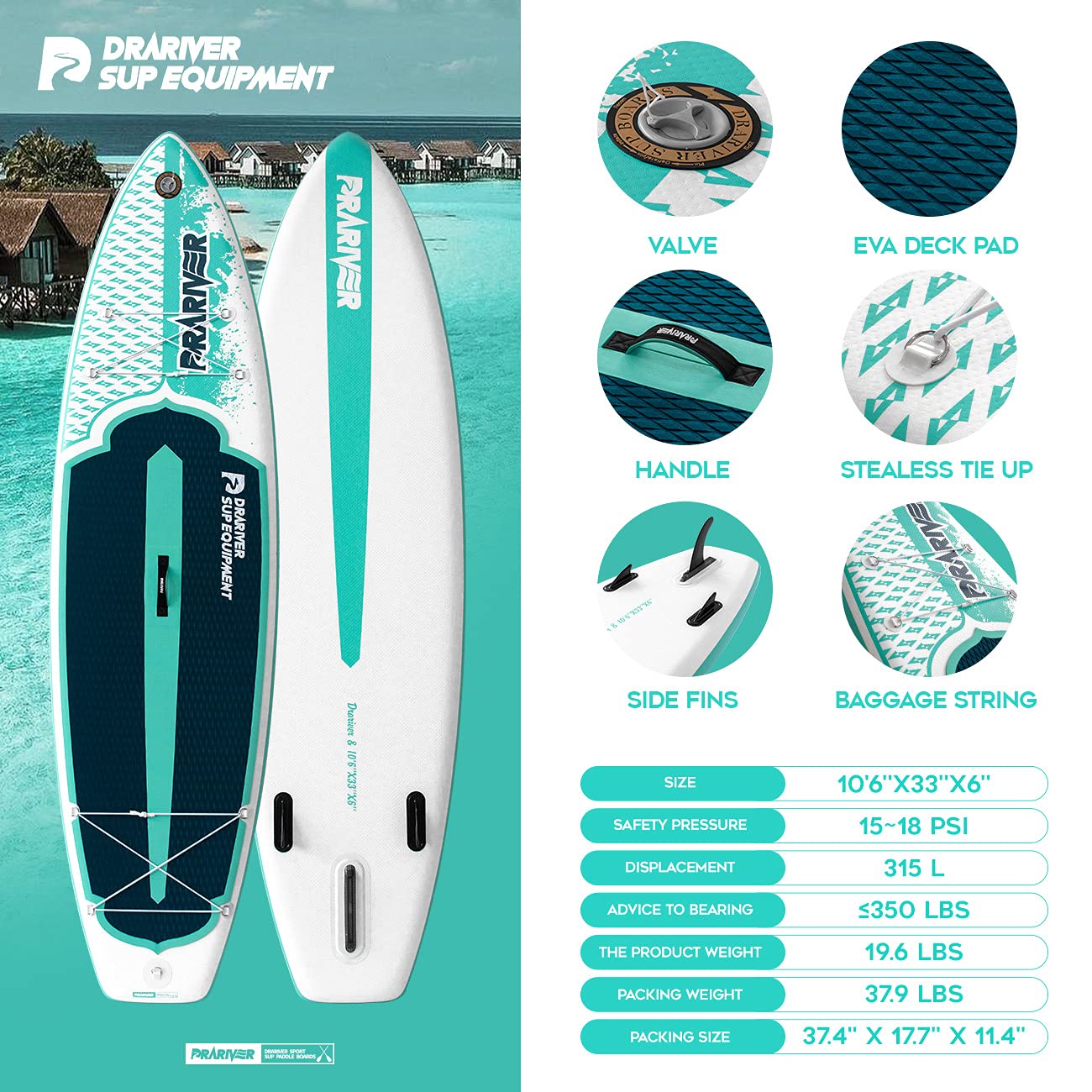 Inflatable Paddle Board All-Around, Paddle Boards for Adults Extremely Stable, Premium SUP with Roller Bag, Fiberglass Paddle, Pump, Leash, Fins & Repair Kit,Stand Up Paddle Board Surf Control