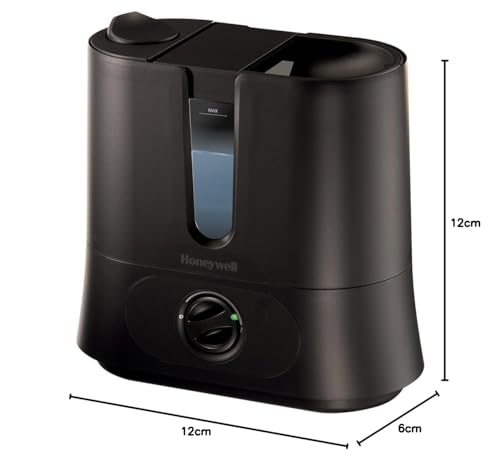 Honeywell Top Fill Cool Mist Humidifier Black Ultra Quiet with Auto Shut-Off, Variable Settings, Removeable Tank & Rotating Mist Nozzle for Medium to Large Rooms, Bedroom, Baby Room