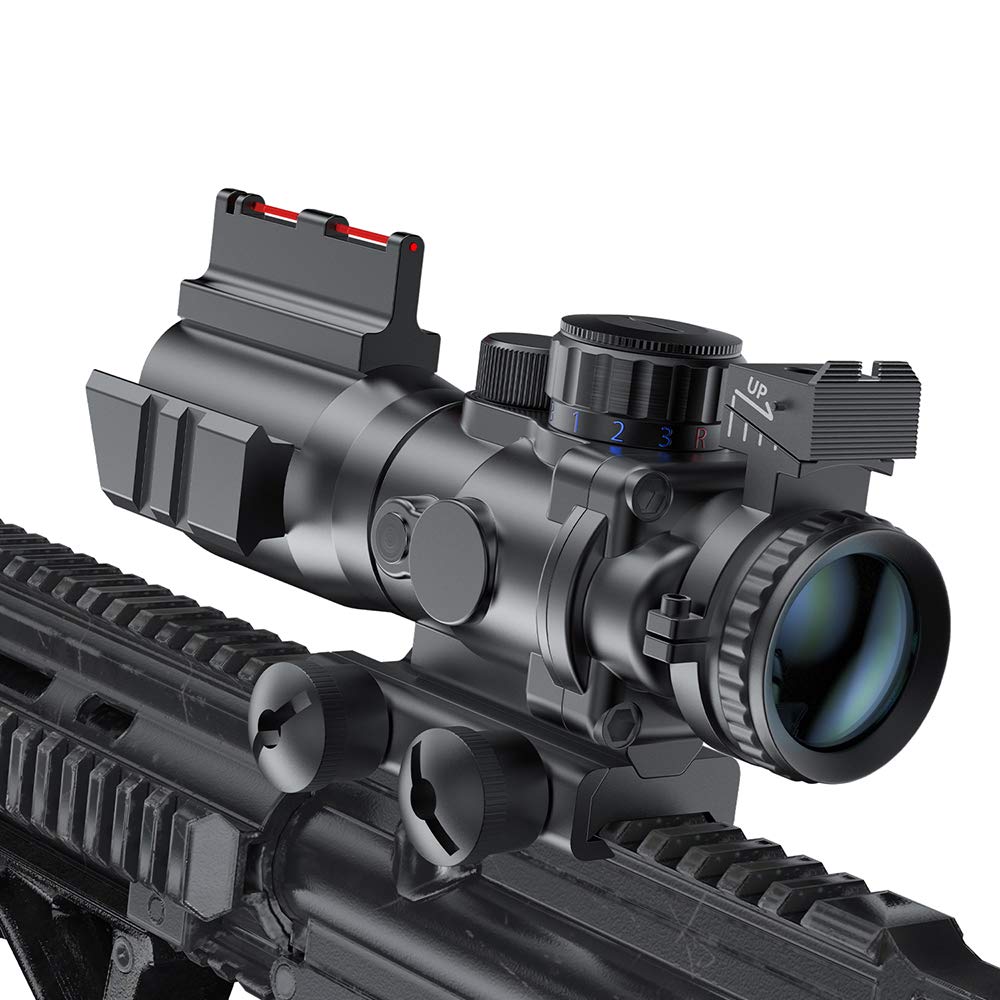 HIMIFOY Rifle Scope 4x32 Red & Green &Blue Illuminated Reticle Scope with Top Fiber Optic Sight