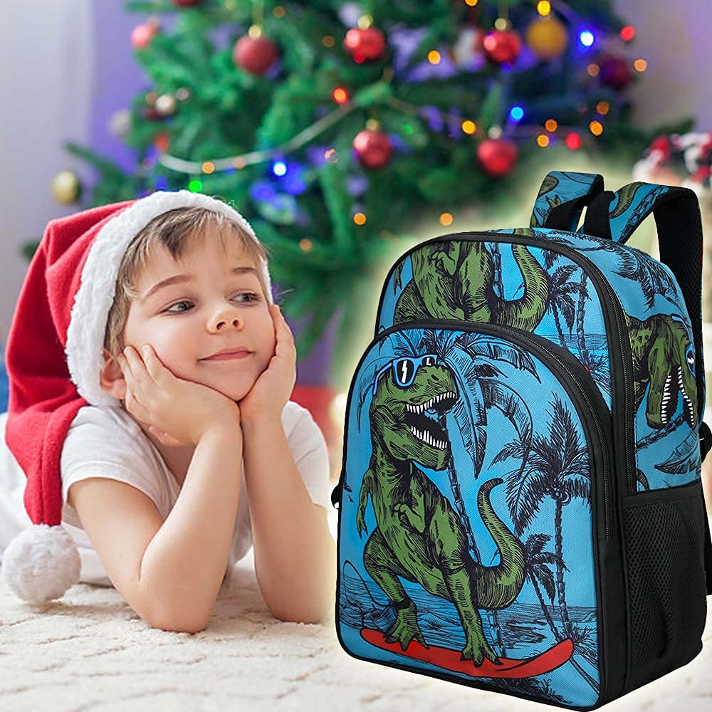 gxtvo 3PCS Preschool Backpack Boys, 16" Kids Dinosaur Elementary Dino Bookbag and Lunch Box