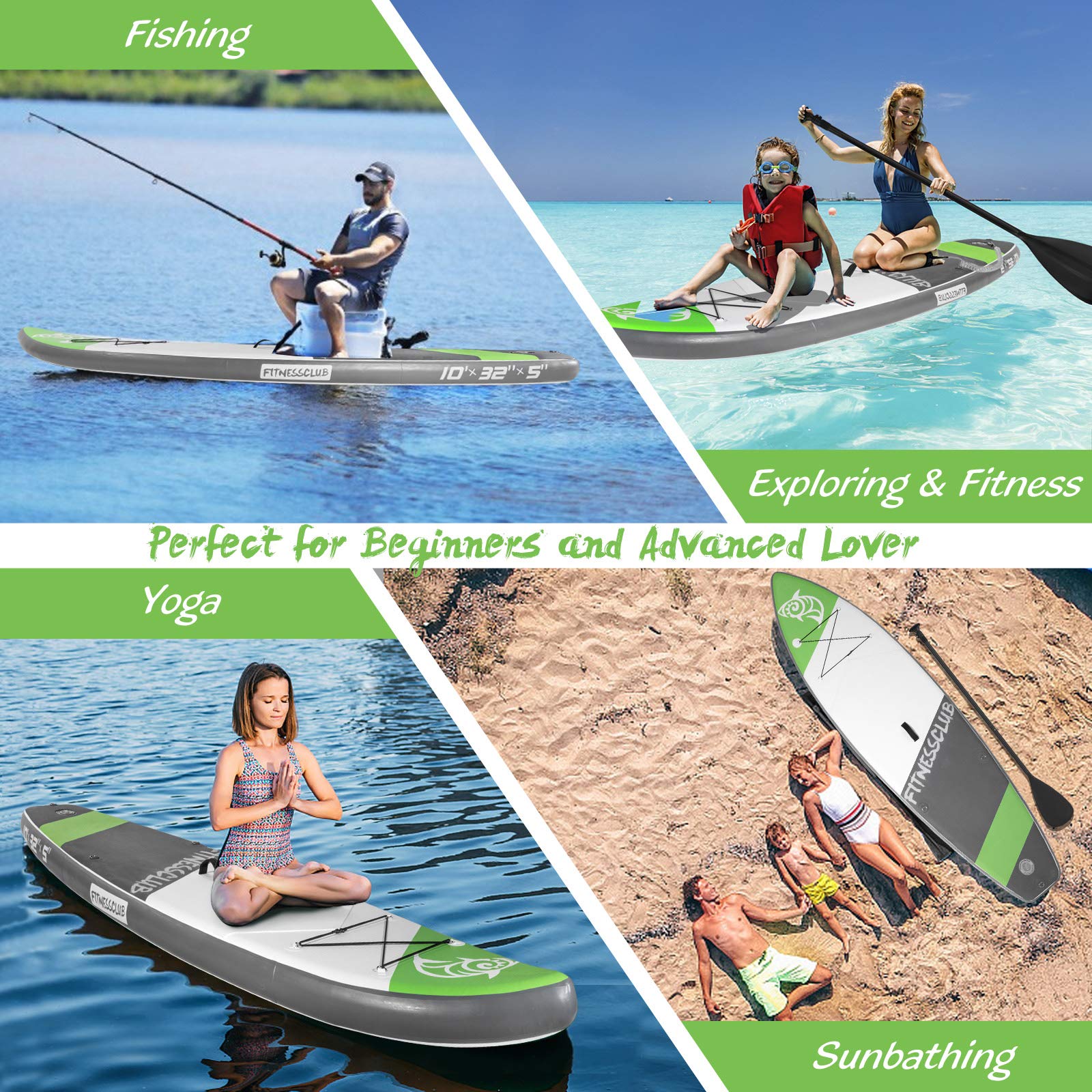 Inflatable Stand Up Paddle Board,10‘x32‘’x5‘’ Durable Lightweight Touring SUP Accessories, Wide Stance, Non-Slip Deck,10L Waterproof Bag Leash,Pump,Carry Bag, Standing Boat for Youth Adult
