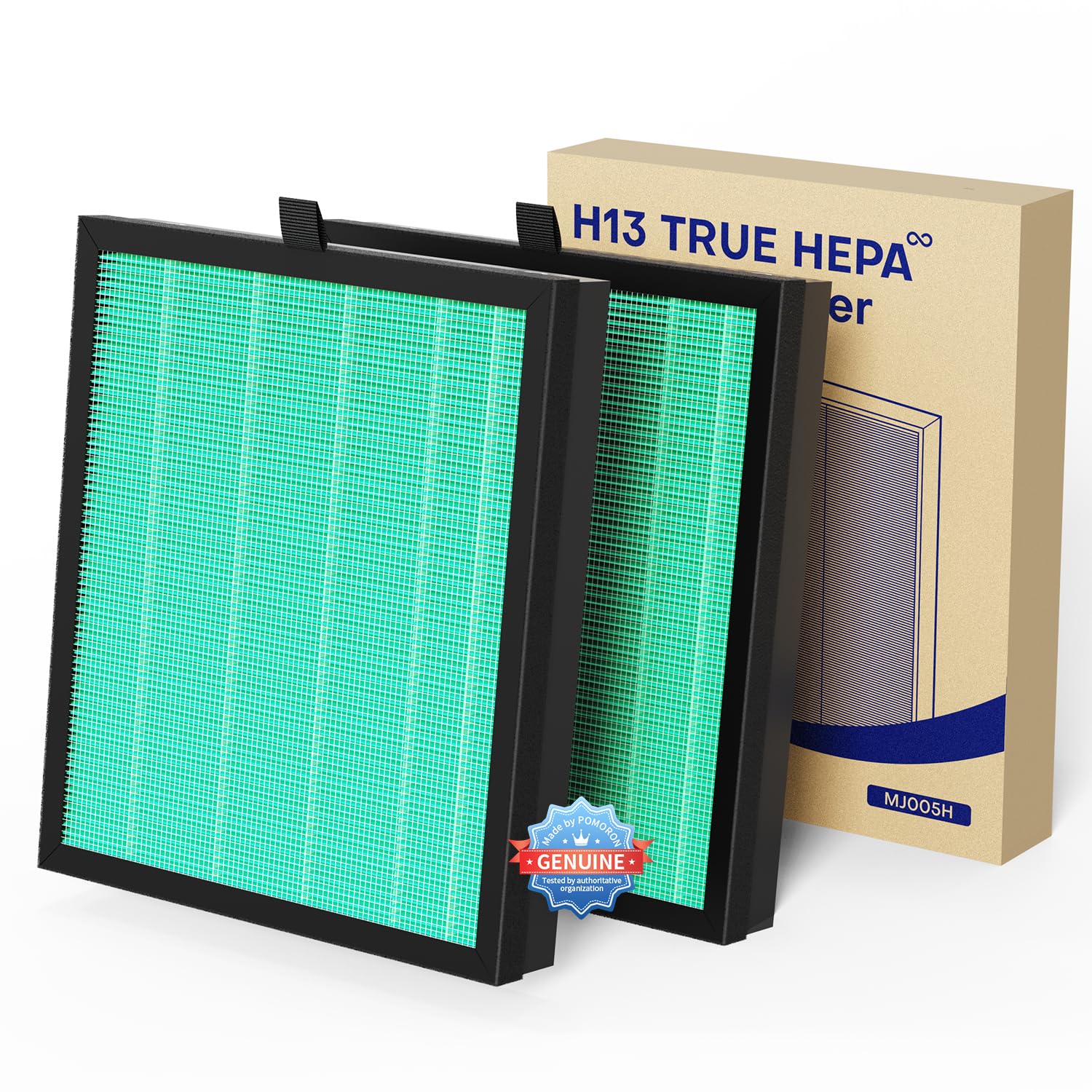 POMORON MJ005H Replacement Filter, Anti-Allergen Edition, 4-Stage Filtration, Pet Allergen Layer, High Efficiency HEPA Filter, Activated Carbon, Multi-Layer Filter, MJ005H-RF (2 Pack)