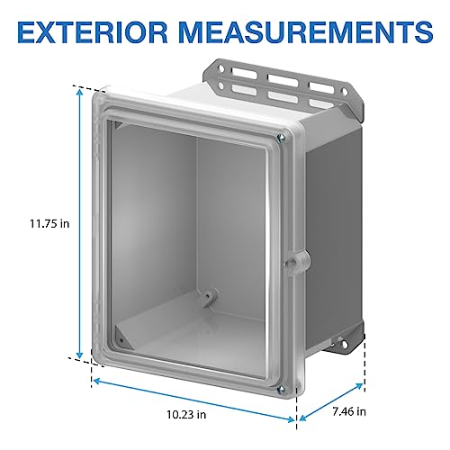 Serpac I342HL,TCBG (5.46 x 10.23 x 11.75 in) Polycarbonate IP67 Waterproof UL 508A Plastic Project Junction Box Enclosure with Clear Top Hinged Cover, Plastic Rustproof Latchs, and Gray Bottom