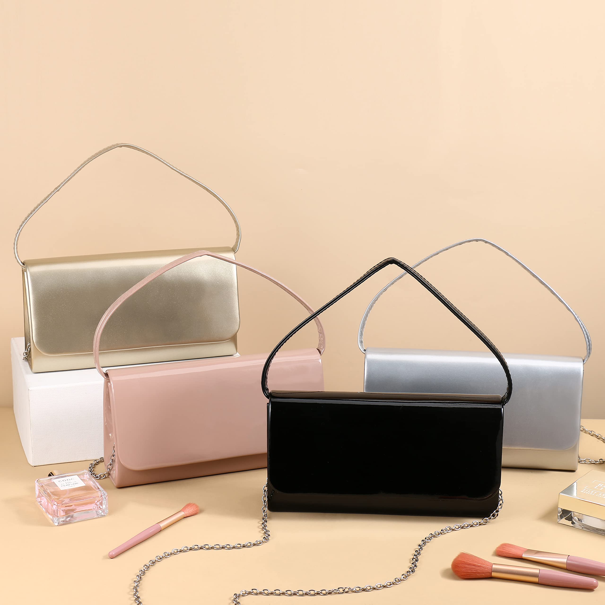 HONGYI Women Patent Leather Fashion Clutch Purses Evening Bag Handbag (Silver)