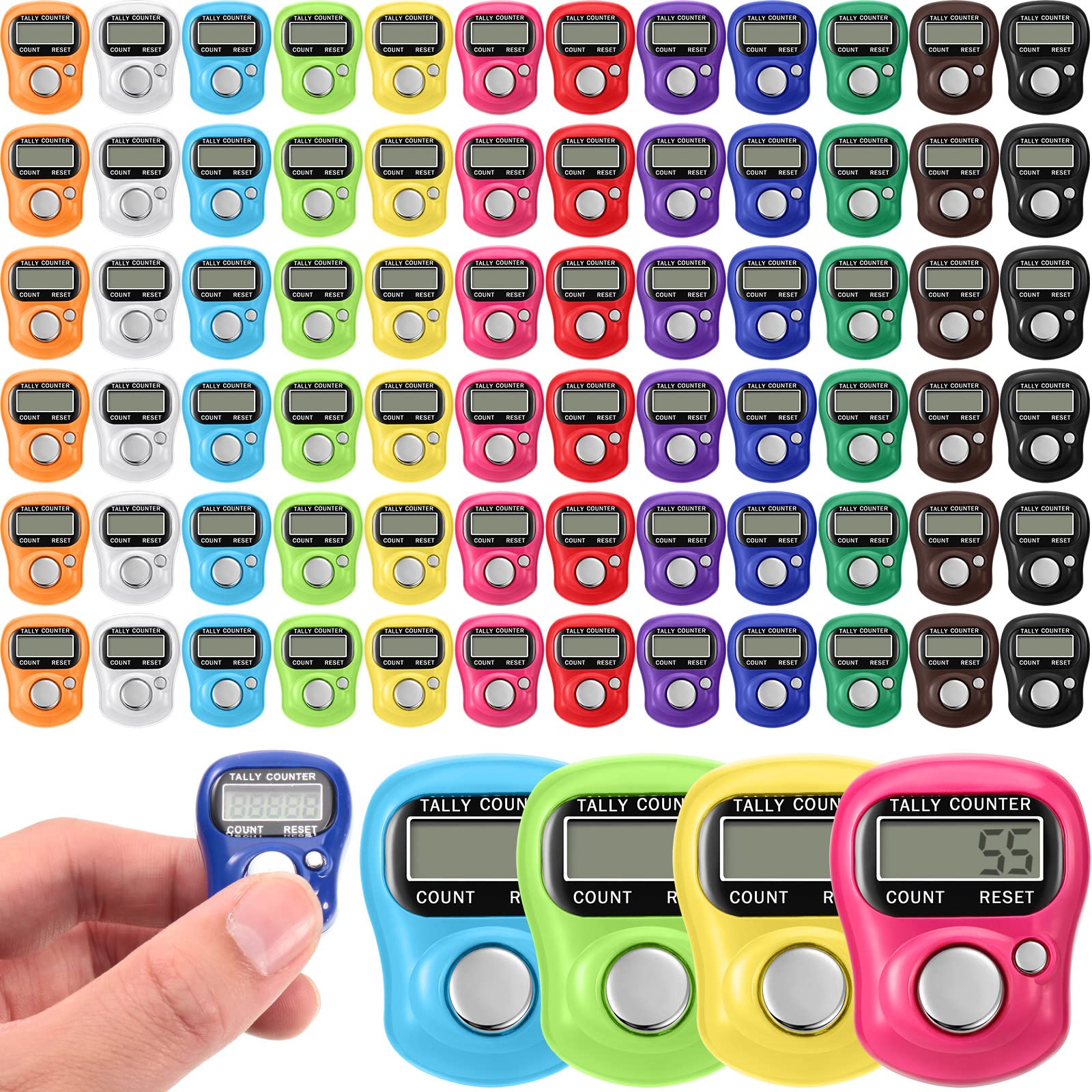 Hoteam Electronic Finger Counter LCD Digital Display Finger Hand Tally Counter Mini 5-Digit Number Counter Clicker Track and Field Lap Counters for Stitch Knitting Crochet Golf, 12 Colors (96)