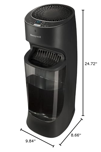 Honeywell Top Fill Tower Humidifier, Digital Humidistat, Black – Cool Mist Humidifier for Bedroom, Home or Office with Space Saving Tower Design