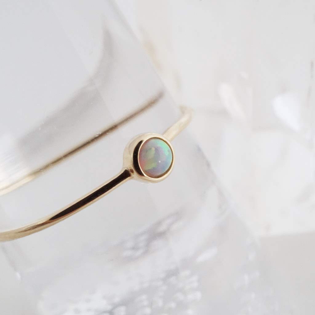 Honeycat Opal Solitaire Ring in Solid 14K Gold or 14k Rose Gold (Size 5-9) (Gold, 6)