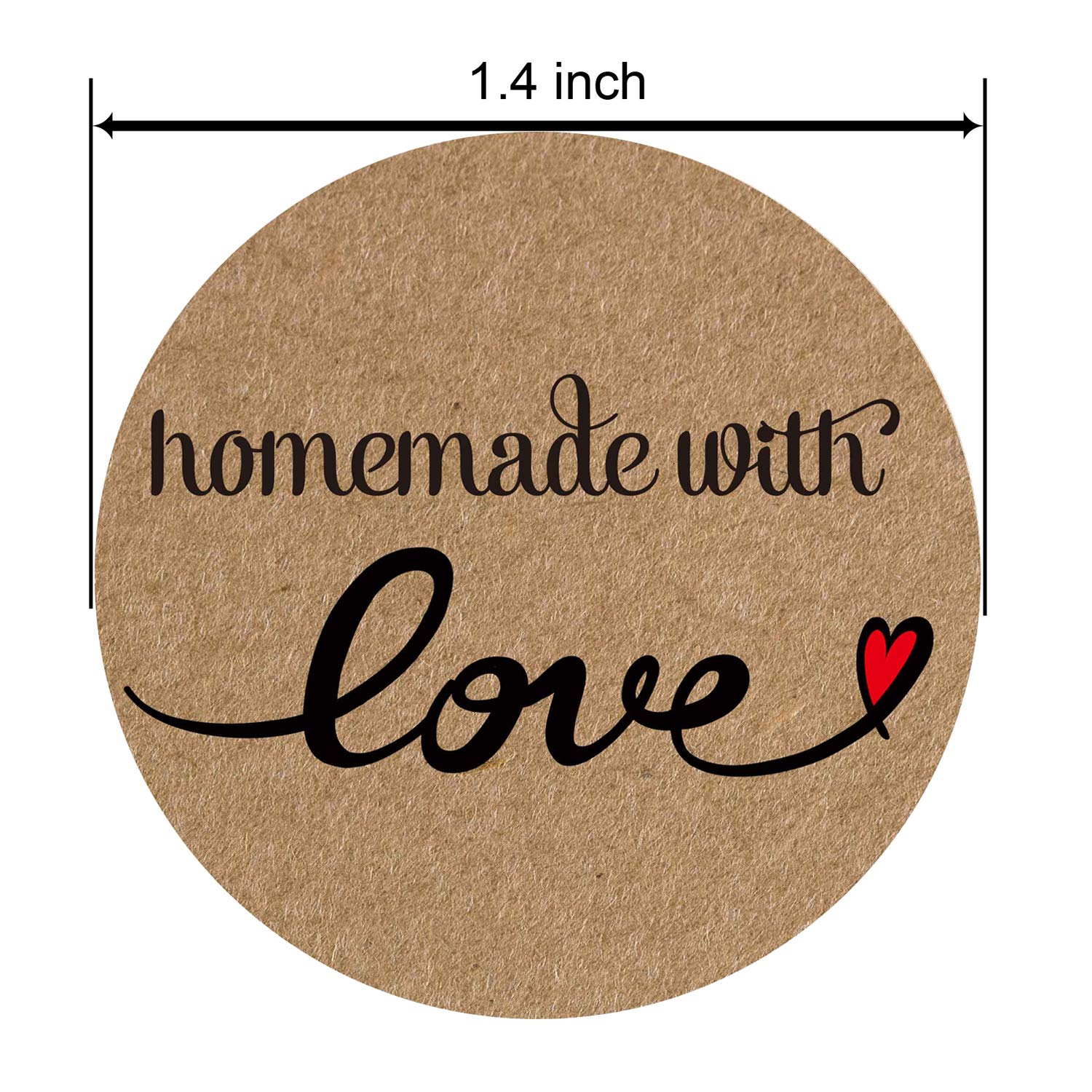 Homemade Love with Stickers - 1.4 inch Kraft Paper Labels, 500 Pack.
