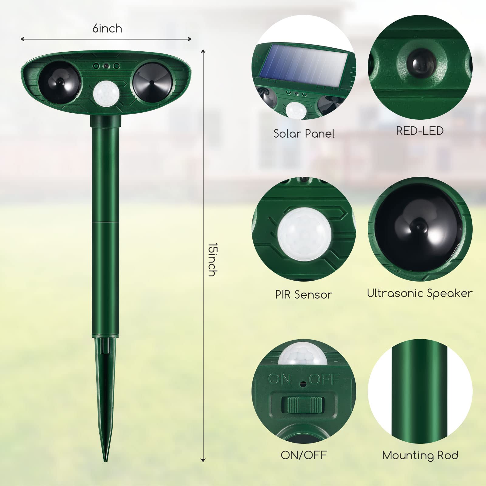 Solar Ultrasonic Animal Repellent Outdoor Waterproof Deer Repellent Sonic Cat Repellent Deterrent - Motion Activated Solar Animal Repeller Squirrel Rabbit Repellent Raccoon Repellent Yard Protection