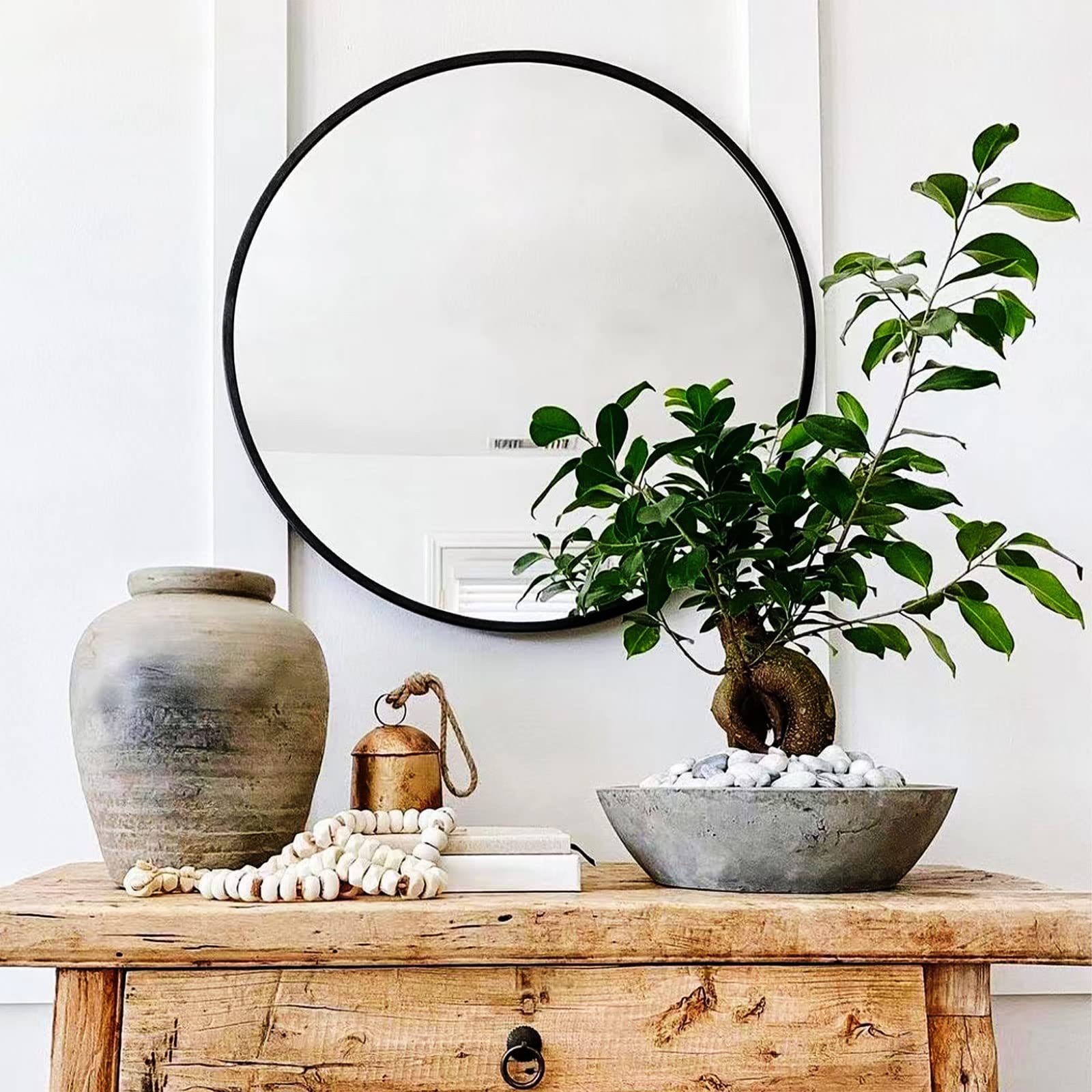 HARRITPURE Round Mirror 30 Black Wall Mounted Circle Mirrors Vanity Mirror with Brushed Aluminum Alloy Frame Modern Decoration for Bathroom, Living Room, Vanity, Bedroom, Entryway