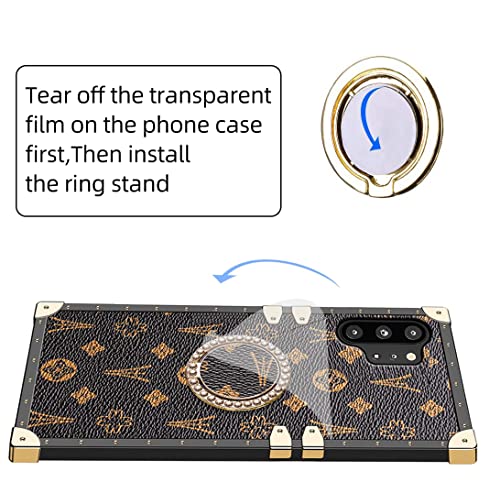 YoodQood for Samsung Galaxy Note10 Plus Square Case Non Slip Shockproof Slim TPU Full Protection Retro Elegant Luxury Leather Case with Kickstand for Samsung Note 10 Plus(Brown)