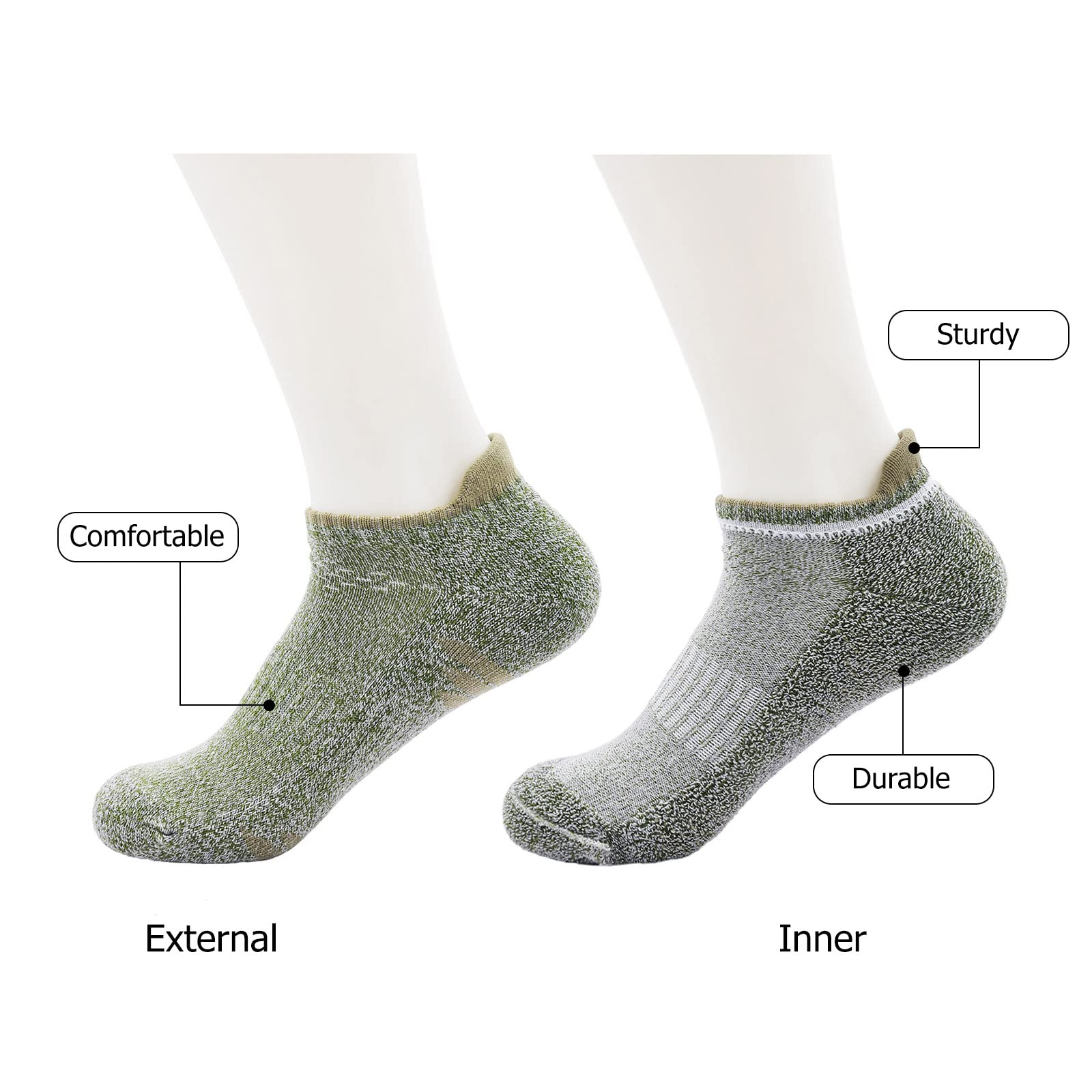 Hellomamma Mens Hiking Socks Athletic Running Ankle Sock Thick Cushion Boot Cotton Socks for Cycling Trekking 5 Pairs