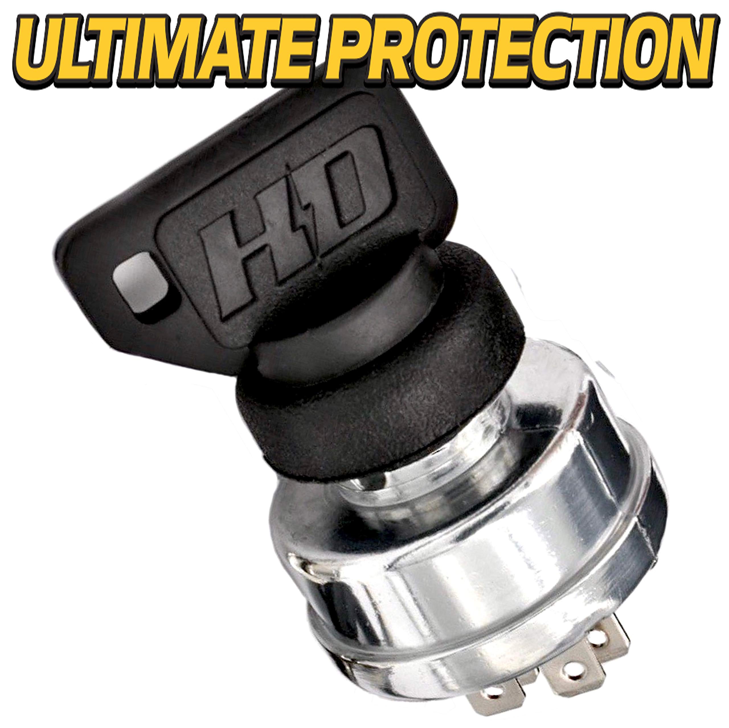 HD Switch Starter Ignition Switch Replaces John Deere AM119111, STX38 (Black Deck) STX46, Sabre Scotts S1642 SN#0-035000 S1742, S2046 SN#0-30000 - Ultimate Dual Protection Upgrade - 2 Keys & Carabiner