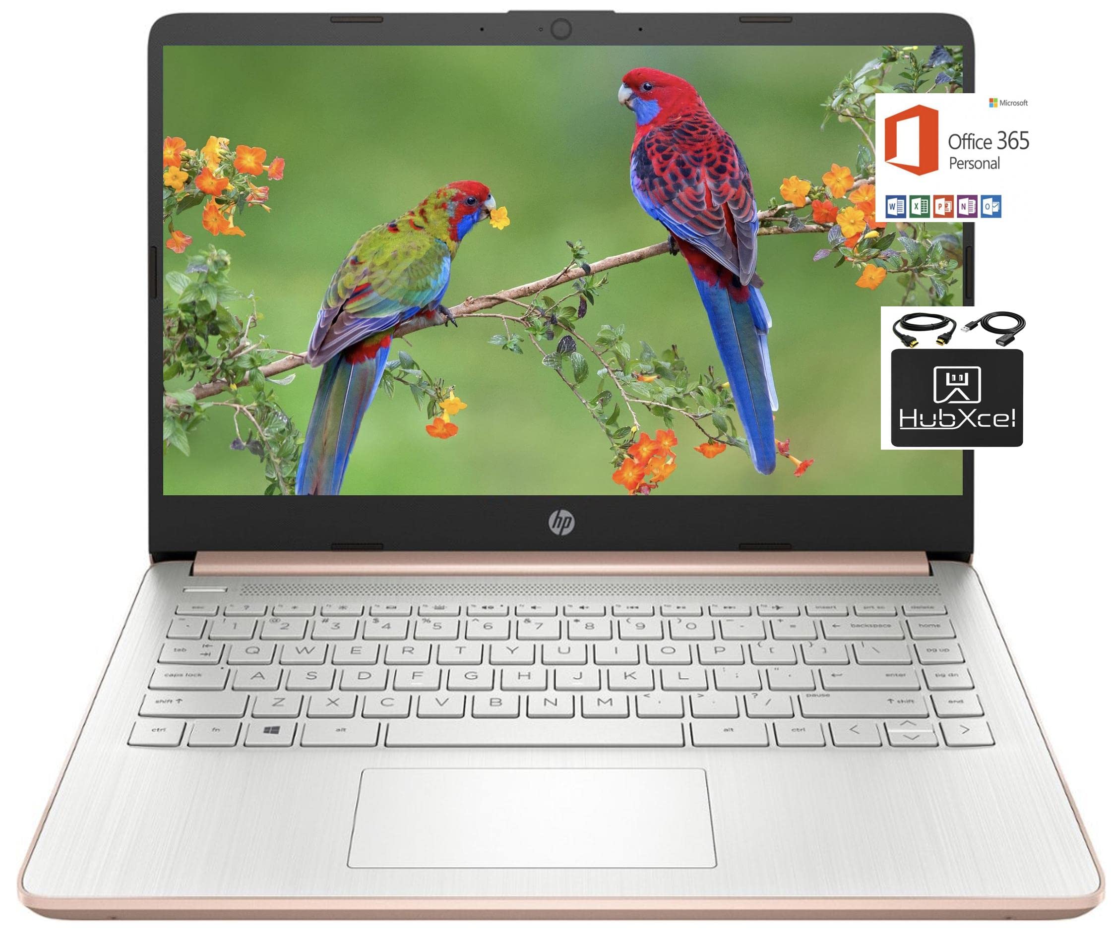 HP 2022 Newest 14 inch HD Laptop Computer, Intel Celeron N4000 up to 2.6 GHz, 4GB DDR4, 64GB eMMC Storage, WiFi, Webcam, HDMI, Bluetooth, 1 Year Microsoft 365,Windows 10 S, Rose Gold +HubxcelCables