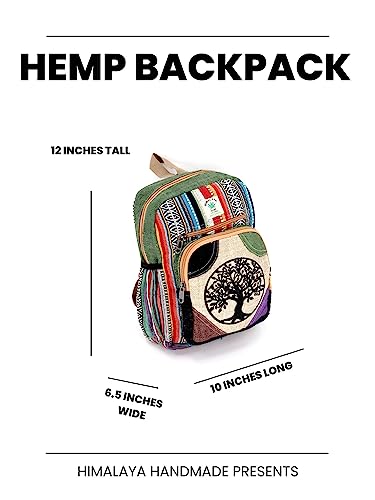 Unique design Tree of Life print Himalaya Hemp Hippie Backpack Festival Backpack FAIR TRADE Handmade with Love. (GREEN)