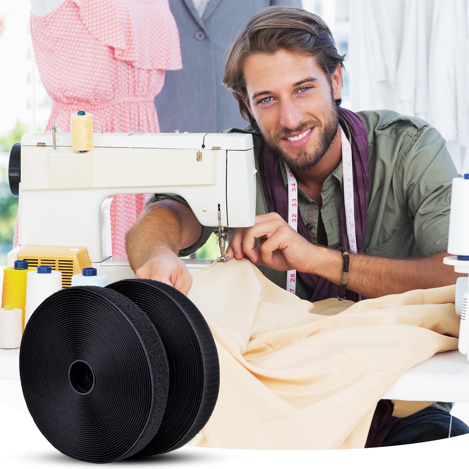 Hook and Loop Strips Fastening Nylon Fabric Tape 1Inchx33Ft Non-Adhesive Strips Black Interlocking Tape for Sewing Crafts and DIY Projects