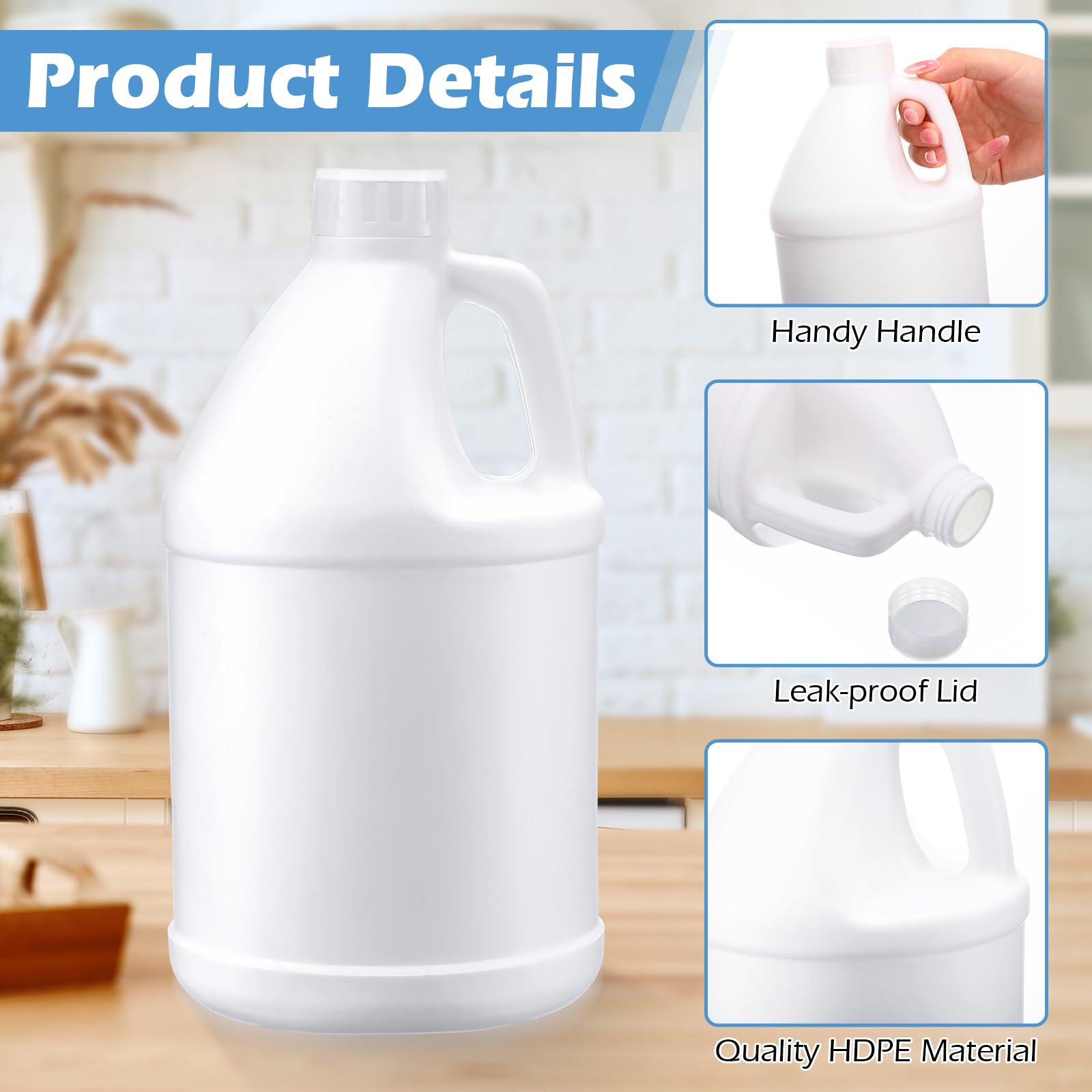 Hoolerry 12 Pcs 1/2 Gallon (64oz) Round Plastic Gallon Jug with Child Resistant Lid Half Gallon Empty Milk Jug with Cap Reusable Refillable HDPE Container Water Storage Bottle for Detergent, Liquids