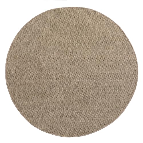 TOWN & COUNTRY BASICS Pax Herringbone Textured Solid EverwashĀ® Washable Area Rug, Low Pile, Non-Slip Backing, Easy Clean Pet & Family Friendly Rug, Brown, 8' Round