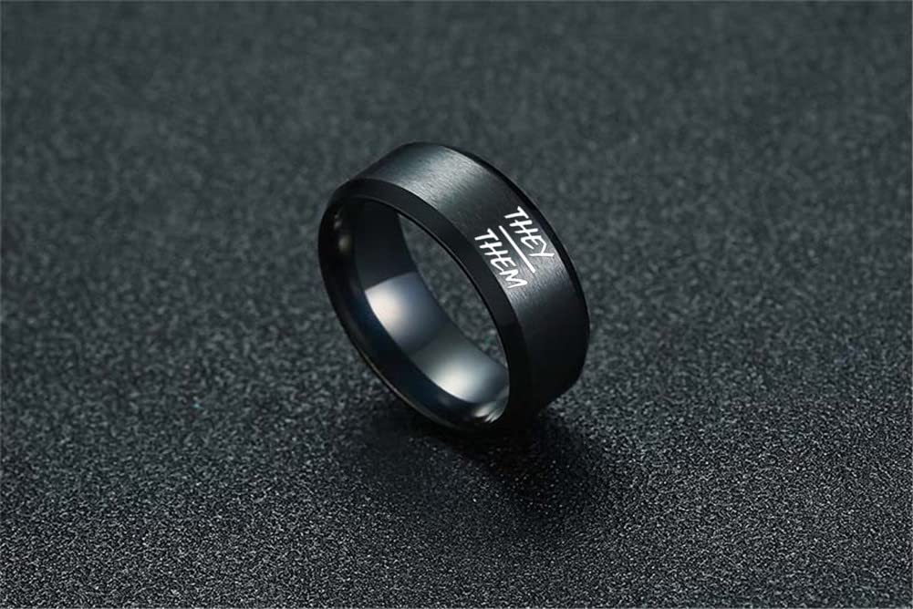 KBNSUIAN Pronoun Gender They Them Ring 8mm Matte Pride Band Ring Nonbinary NB Pride Genderqueer LGBTQ Pronouns Jewelry, Size 11