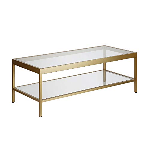 Henn&Hart 45" Wide Rectangular Rectangular Coffee Table in Brass, Modern Rectangular Coffee Tables for living room, studio apartment essentials