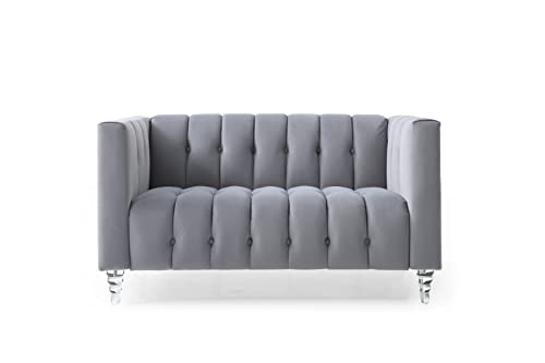 RORA&YANEAR Button Pull Sofa/Tufted Fabric Sofa/Transparent Acrylic Base Sofa(Grey)