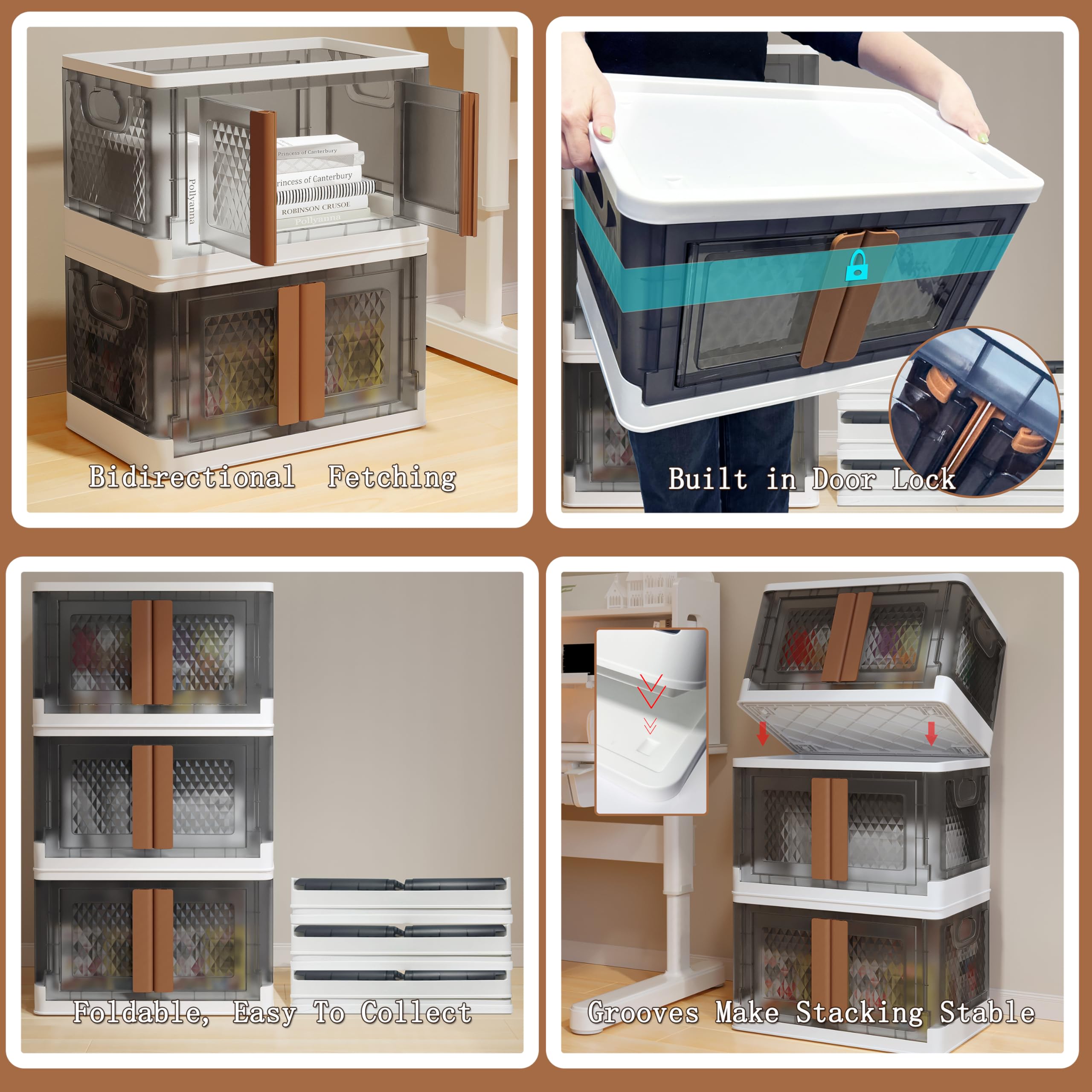 zunatu 8.4 Gal Plastic Storage Bins with Lids and Doors, Office Desk Organization and Storage Foldable Storage Baskets,2 Pack