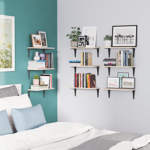 Wallniture Arras Floating Shelves for Wall Decor, Bookshelf Living Room Decor Kitchen Organization, Hallway & Office Decor Wall Shelves for Bedroom Natural Board Set of 9