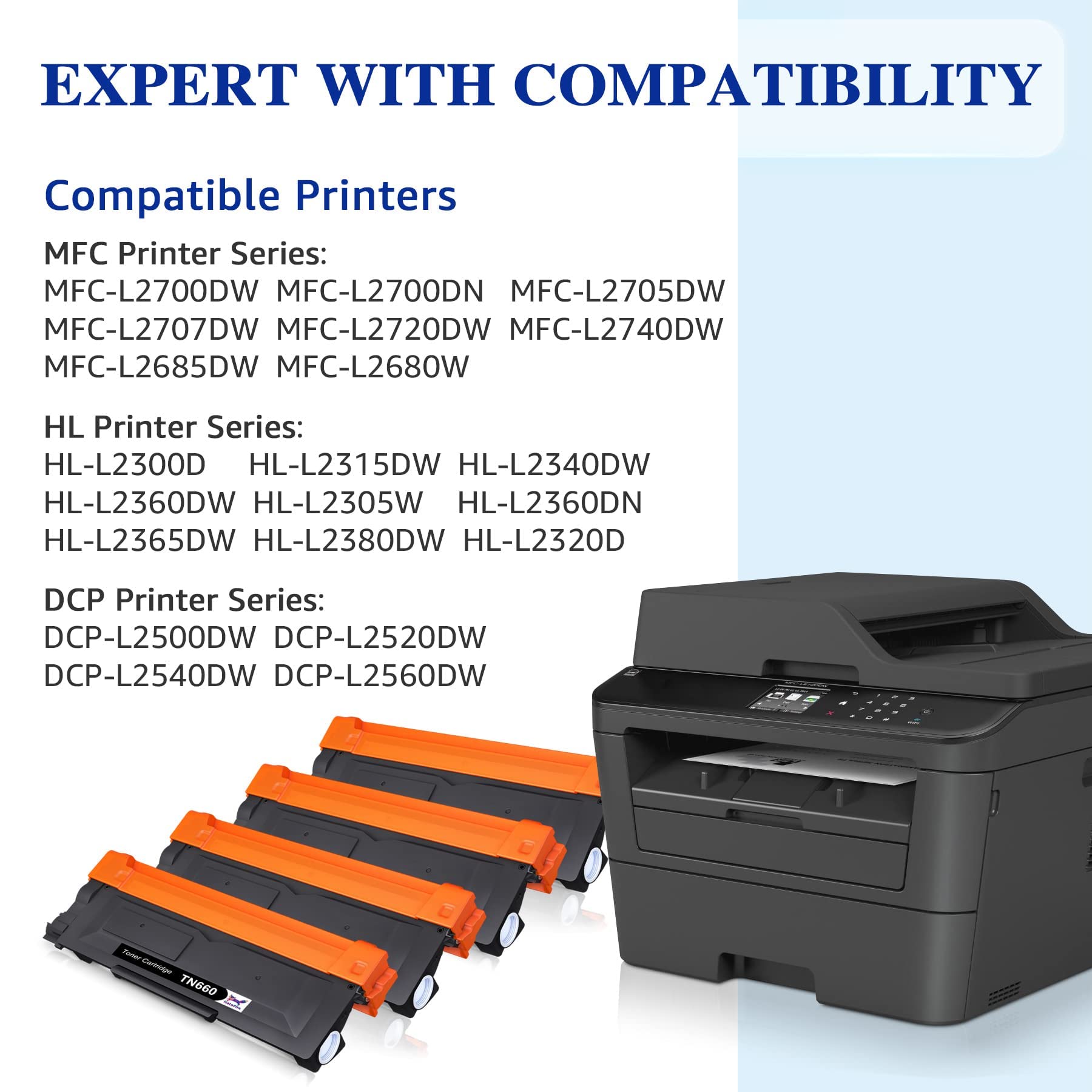 HaloFox Compatible Toner Cartridge Replacement for Brother TN660 TN-660 TN630 TN-630 for Brother MFC-L2700DW MFC-L2740DW HL-L2300D HL-L2380DW HL-L2320D DCP-L2540DW Printer (4 Black, High Yield)