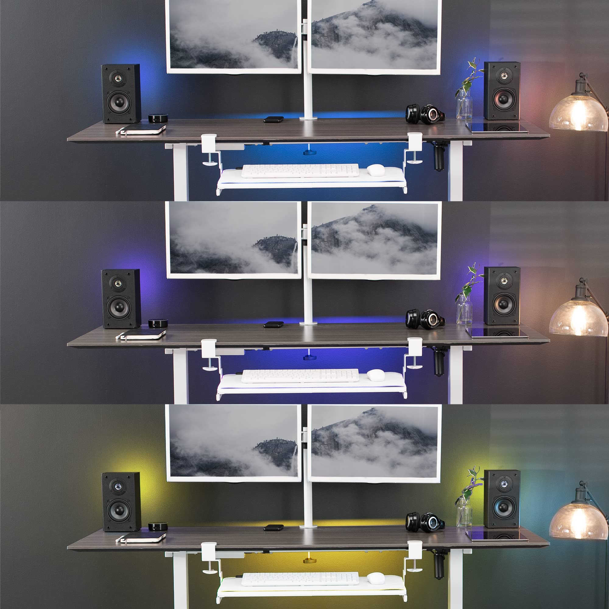 VIVO Large Height Adjustable Under Desk Keyboard Tray with RGB LED Light Mouse Pad, C-clamp Mount, 27 (33 with Clamps) x 11 inch Slide-Out Platform Computer Drawer for Typing, White, MOUNT-KB05GPW