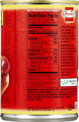 Hormel Chili, No Beans, 15 oz