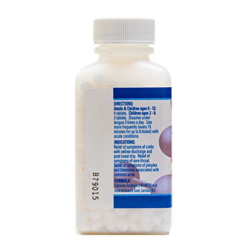 Hyland’s Cold Relief, Cell Salts #3 Calcarea Sulphurica 6X Tablets, Natural Homeopathic Relief of Colds, Sore Throat, Acne, 500 Count